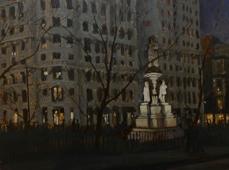 Weekend Column: Robert Beck Paints a Night Scene of his Favorite Quadrangle